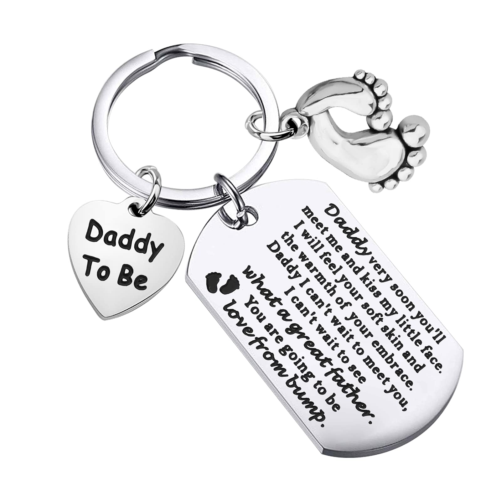 MYOSPARK Daddy To Be Gifts Daddy I Can't Wait To Meet You Keychain First Time Dads Gift Pregnancy Announcement Gift (Daddy Soon DKC)