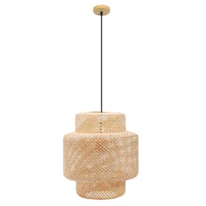 frontsea rattan pendant lighting for kitchen | bamboo lampshade handmade weave lighting | wooden boho decor | modern hanging ceiling light fixture (16inch)