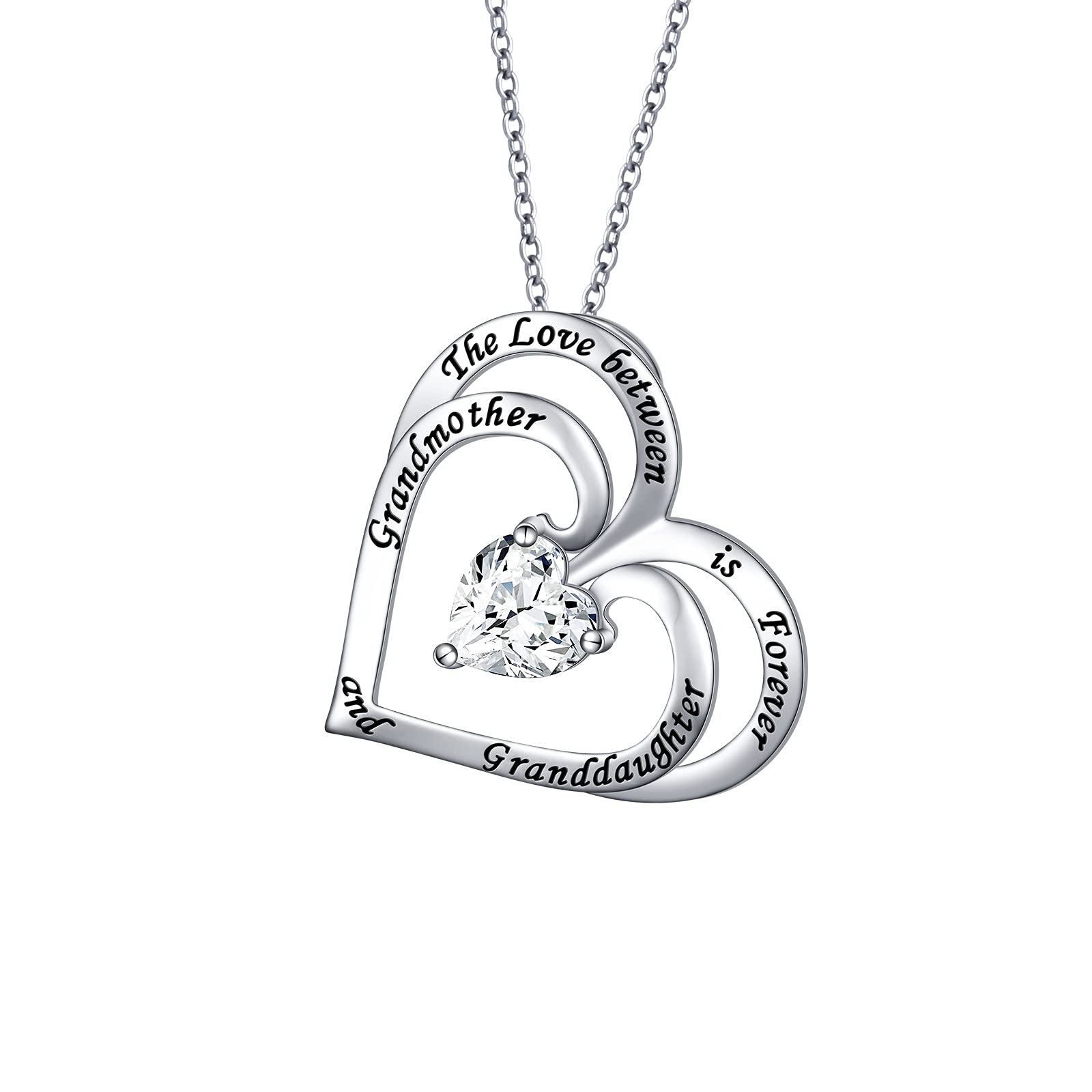 DAOCHONG S925 Sterling Silver Granddaughter Heart Pendant Necklace Jewelry Gift from Grandma Grandmother Granddaughter Birthday