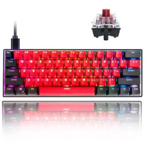 guffercty kred sk61 60% mechanical keyboard linear red switch hot swappable 60 percent rgb wired gaming keyboard with backlit pbt keycaps type-c for win/pc/mac (gateron optical red, milan)