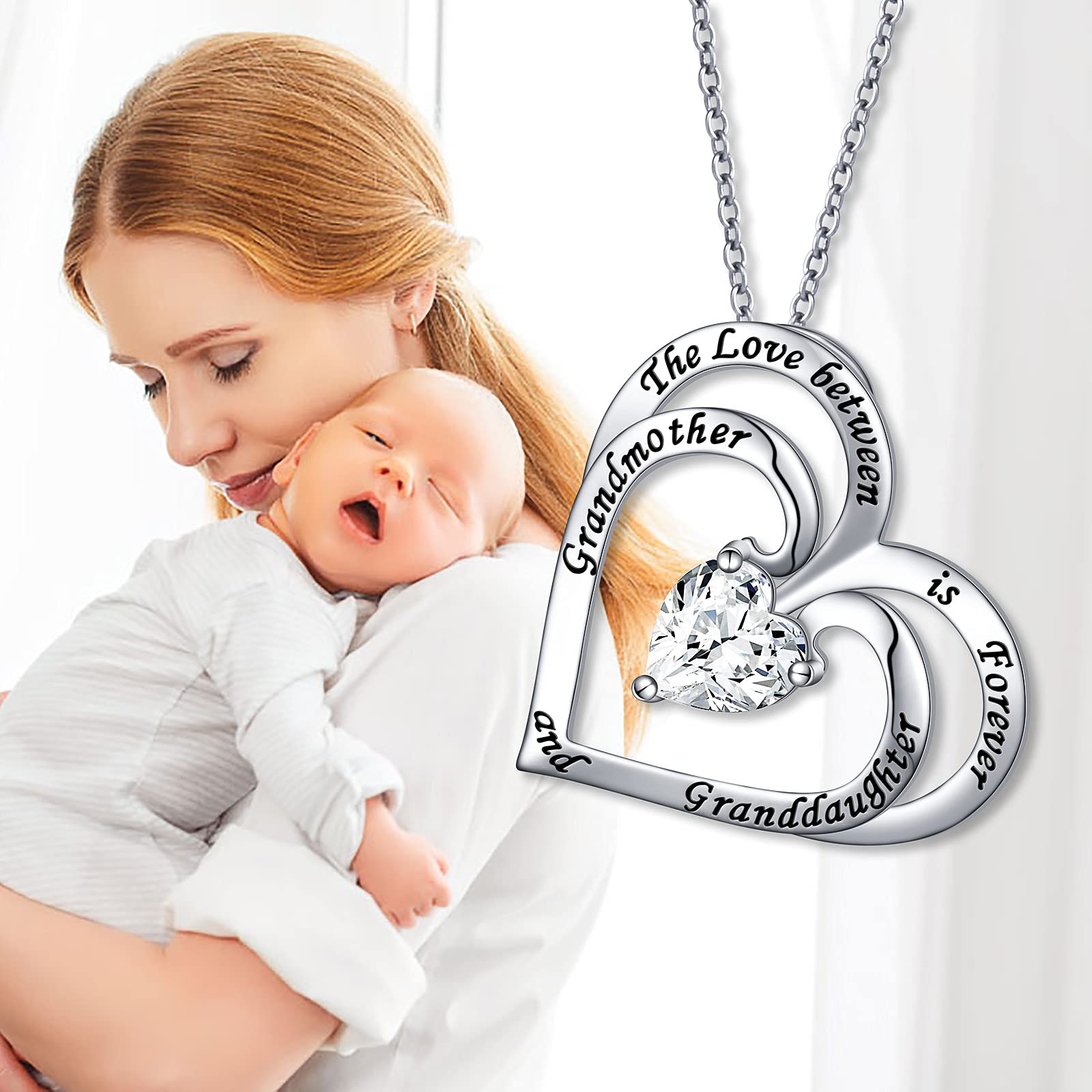 DAOCHONG S925 Sterling Silver Granddaughter Heart Pendant Necklace Jewelry Gift from Grandma Grandmother Granddaughter Birthday