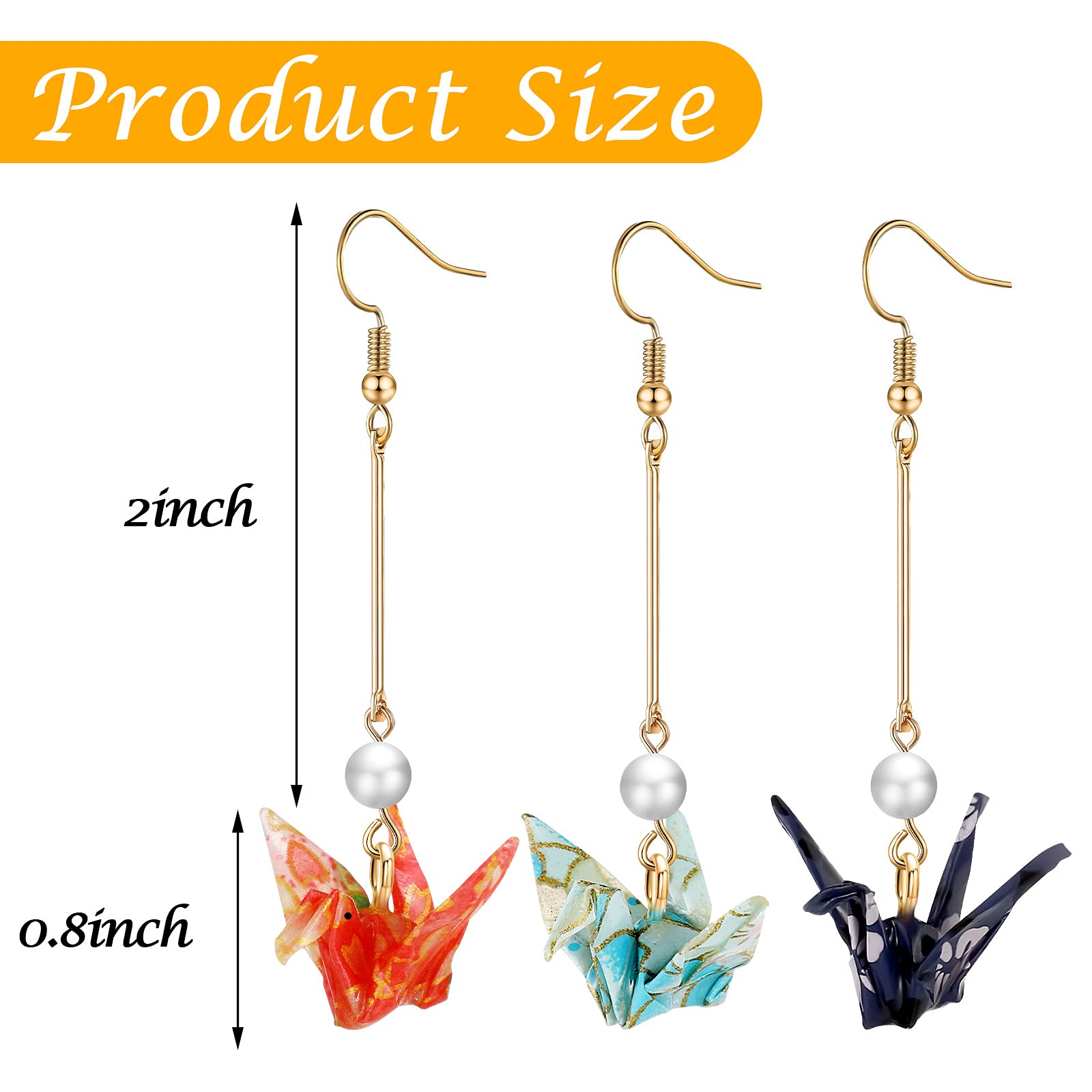 3 Pairs Origami Earrings Good Luck Paper Crane Dangle Earrings Origami Tassel Earrings Cute Bird Handmade Drop Earrings for Women Wedding Party Accessories(Classic Style)