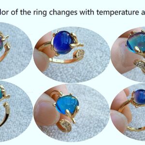 lwzsyap Adjustable Mood Ring，Emotional fox ring,Cute Creative Gold plated crystal gemstone color changing ring，Temperature-Control Finger Ring,Animal fox tail open ring, Gift for Kids Child Women Girls