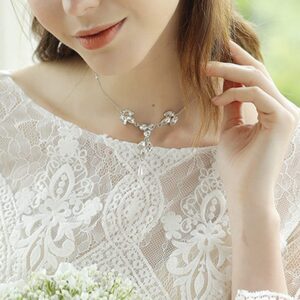 YERTTER Wedding Bridal Back Necklace Silver Rhinestone Backdrop Necklace Body Chain Crystal Wedding Prom Brithday Party