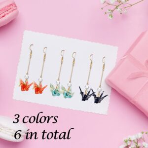 3 Pairs Origami Earrings Good Luck Paper Crane Dangle Earrings Origami Tassel Earrings Cute Bird Handmade Drop Earrings for Women Wedding Party Accessories(Classic Style)