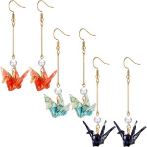 3 pairs origami earrings good luck paper crane dangle earrings origami tassel earrings cute bird handmade drop earrings for women wedding party accessories(classic style)