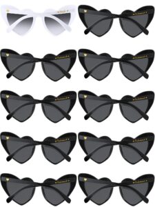 weewooday 10 pairs heart shaped sunglasses bachelorette bridesmaid sunglasses for women men wedding valentine party(black, white)