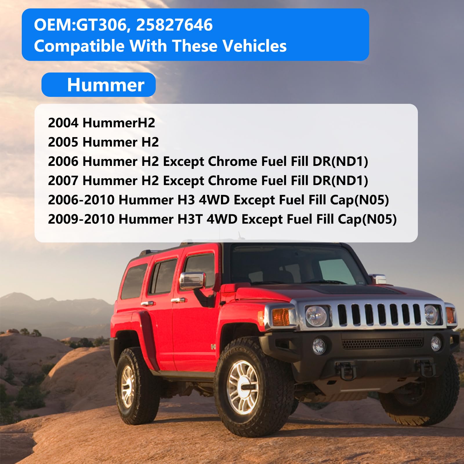 Replace Gas Cap and Fuel Cap GT306, 25827646 compatible Hummer-2004 2005 2006 2007 Hummer H2, 2006 2007 2008 2009 2010 Hummer H3, 2009 H3T Hummer、etc.