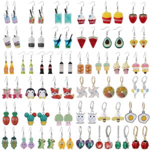 20 pairs random mixed resin acrylic & metal earrings set, weird dangle drop drink bottle animal pendant earring, funny statement fashion hoop earring jewelry for women (20pcs random mixed)