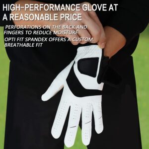 Amy Sport Golf Gloves Men Left Hand 3 Pack Right Hand Leather All Weather Grip Soft Breathable Flexible for Golfers Size Small Medium ML Large XL (White-3 Pack, X/Large, Worn on Left Hand)