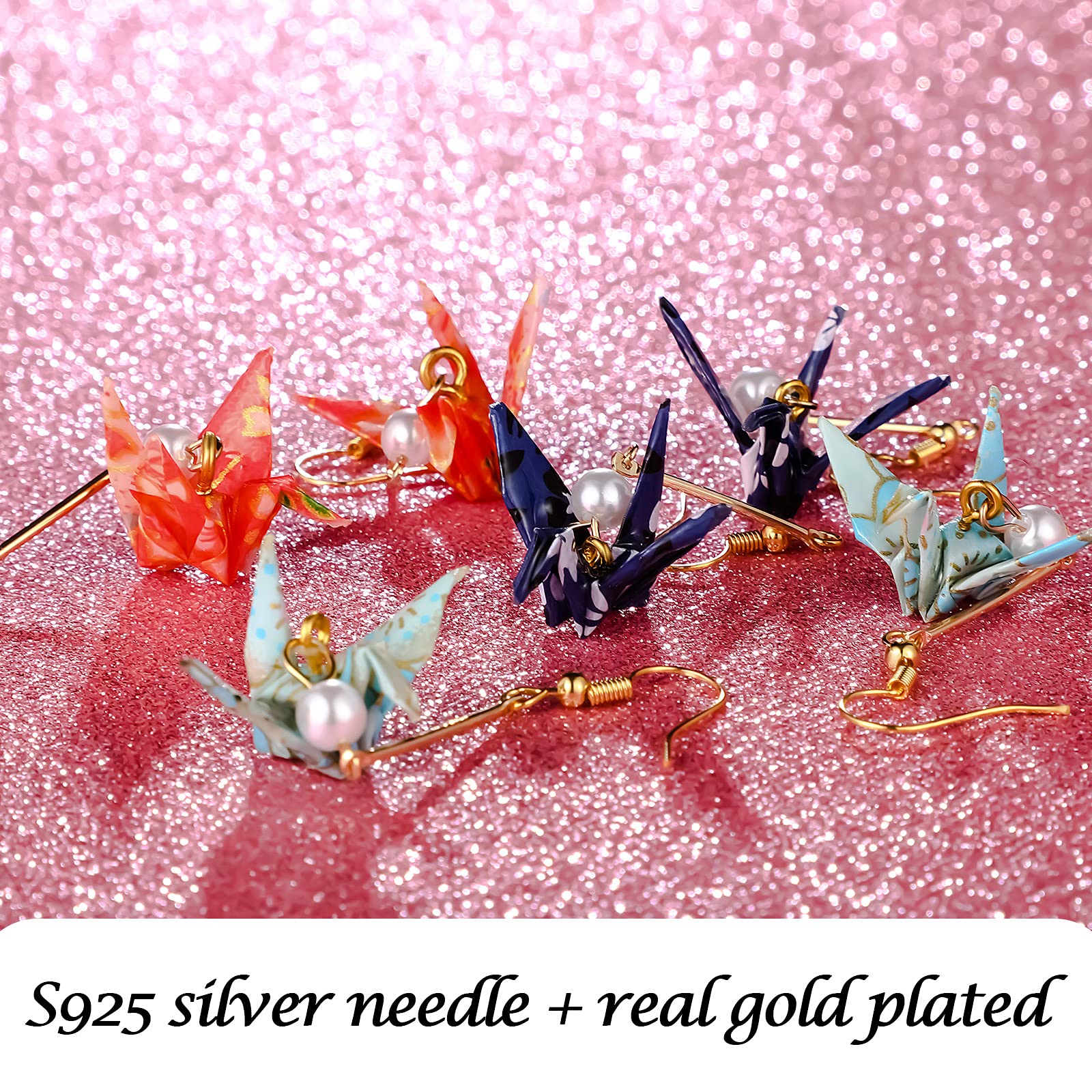 3 Pairs Origami Earrings Good Luck Paper Crane Dangle Earrings Origami Tassel Earrings Cute Bird Handmade Drop Earrings for Women Wedding Party Accessories(Classic Style)