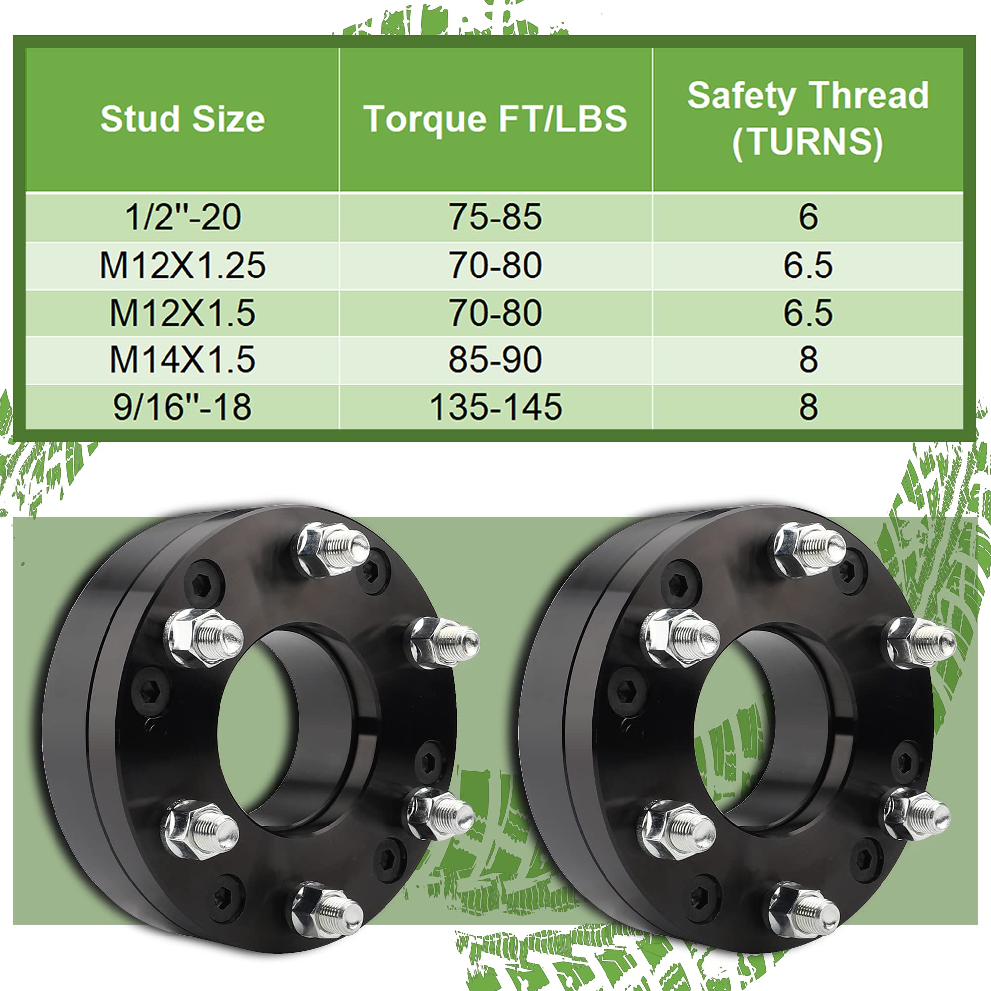 YIZBAP 5x5 to 6x5.5 Wheel adapters, 2 inch 5x127mm to 6x139.7mm Wheel adapters 78.1mm Hub bore with 14x1.5 Thread Pitch (Black)