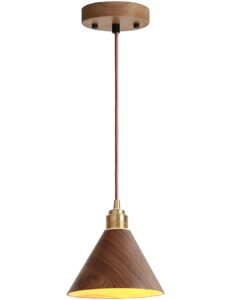 vintage mini pendant lighting with black walnut and heavy-duty threaded brass socket, adjustable cord living room lamp ceiling pendant light fixture for kitchen island coffee bar, black walnut, 1 pack