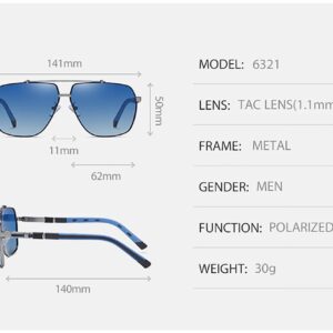 Haigfore Polarized Sunglasses Classic Fashion Oversized Frame for Men Driving UV Protection (Gunmetal Frame/Gradient Blue Lens)