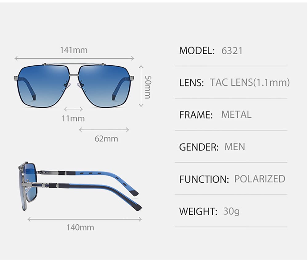 Haigfore Polarized Sunglasses Classic Fashion Oversized Frame for Men Driving UV Protection (Gunmetal Frame/Gradient Blue Lens)