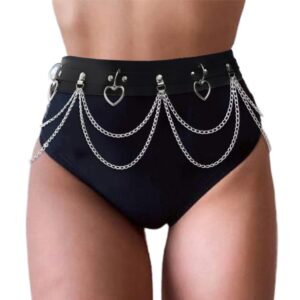 bodiy punk waist chain belts leather gothic layered heart love rave belly body chains jewelry for women sexy (black-1)