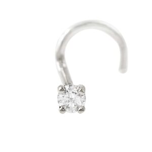 Solid 14Kt Gold Moissanite Stud Nose Ring - 22G Nose Screw Stud - Twisted Nose Ring - April Birthstone Nose Stud-NSWG-MNT2