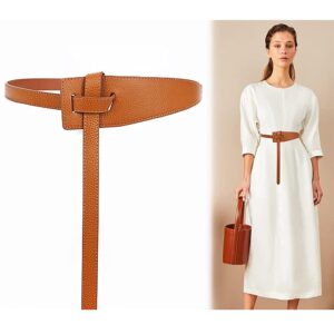 Glamorstar Women Leather Belts Vintage Irregular Waist Belt for Dresses Tie Knot Waistband Belt Brown 120CM/47.2IN