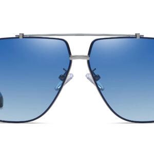 Haigfore Polarized Sunglasses Classic Fashion Oversized Frame for Men Driving UV Protection (Gunmetal Frame/Gradient Blue Lens)