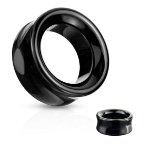 blue palm jewelry pair of double flare hollow tunnel solid black stone obsidian saddle ear plugs e584