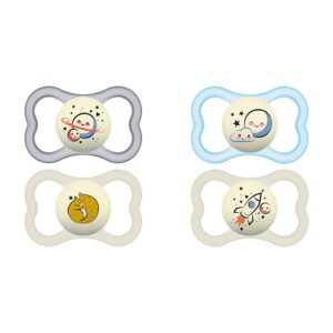 mam supreme night baby pacifier, for sensitive skin, patented nipple, 2 pack, 16+ months, unisex,2 count (pack of 1)