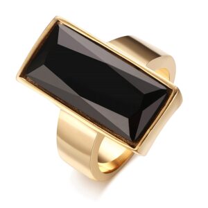 vnox vintage fashion stainless steel gold plated rectangular black glass crystal cocktail statement onyx ring for women,antique women jewelry gift,size 10