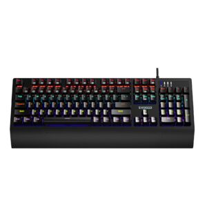 e-yooso mechanical keyboard, mechanical gaming keyboard with blue switches, 104 keys, wired keyboard mechanical with rainbow backlit & rgb led side light, clicky keyboard for windows, gaming, pc