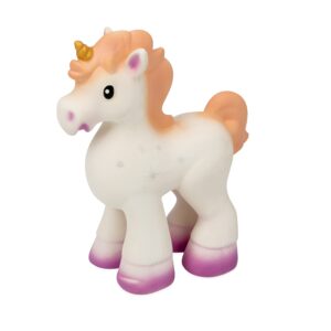 nuby penny the unicorn super soft teether toy with squeaker, 100% natural rubber