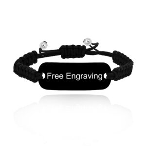 Dementia Identification Bracelet - Free Dark Laser Engraving Custom Personalized Handmade Black Matte Onyx Bracelet for Men Women (Black Braided String)…