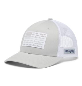 columbia unisex pfg fish flag mesh snap back - low, cool grey/white, one size