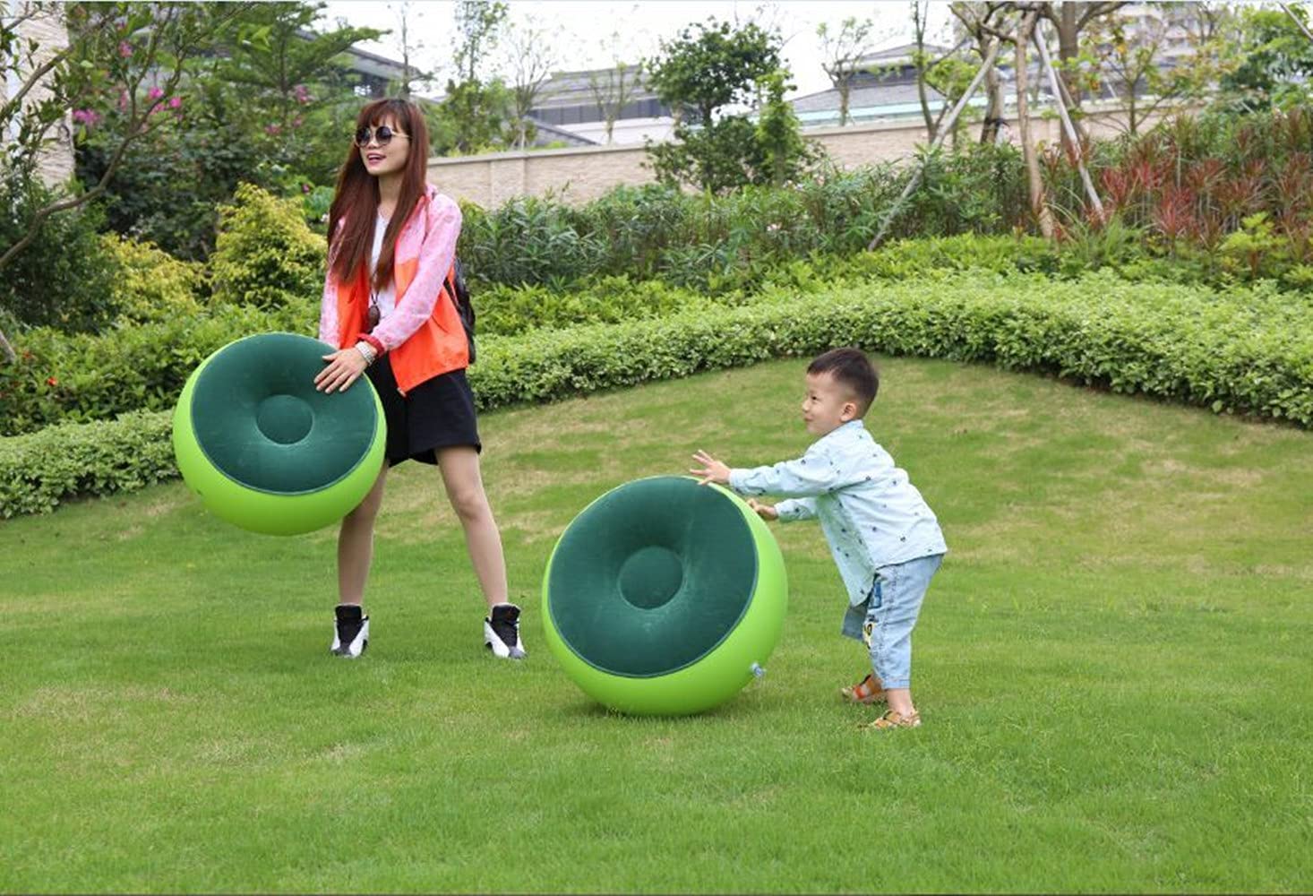 Berocia Portable Outdoor Inflatable Stool Round Air Chair Footrest Cushion for Home Office Travel Patio Garden Yoga Camping 22 inch Diameter Flocking Surface