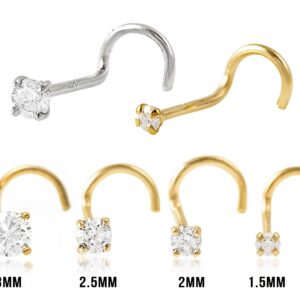 Solid 14Kt Gold Moissanite Stud Nose Ring - 22G Nose Screw Stud - Twisted Nose Ring - April Birthstone Nose Stud-NSWG-MNT2