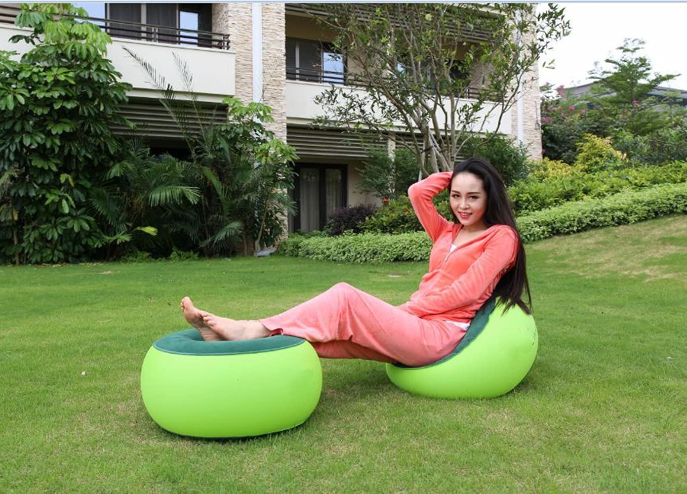 Berocia Portable Outdoor Inflatable Stool Round Air Chair Footrest Cushion for Home Office Travel Patio Garden Yoga Camping 22 inch Diameter Flocking Surface