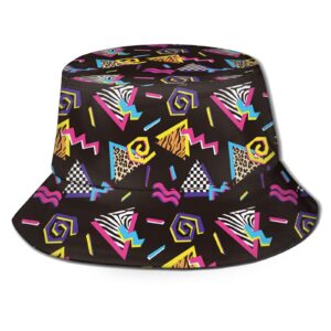 shuwekk retro vintage 80s or 90s geometric leopard animal print bucket hat for men women,trendy print packable summer travel beach sun hat fisherman hat caps