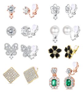 sailimue 8 pairs clip earrings sets for women fashion cubic zirconia cz crystal freshwater pearl earrings hypoallergenic non pierced clip on earrings jewelry