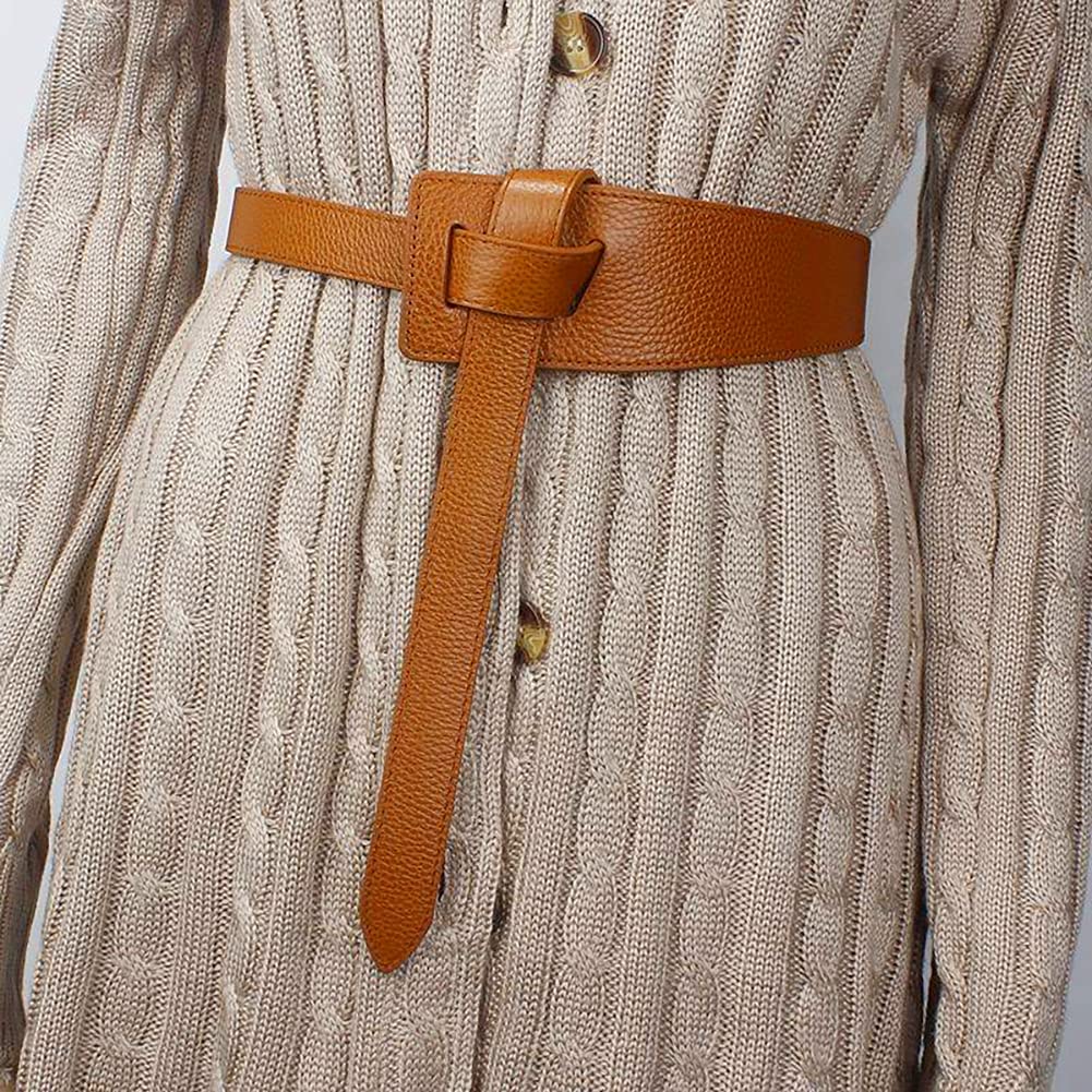 Glamorstar Women Leather Belts Vintage Irregular Waist Belt for Dresses Tie Knot Waistband Belt Brown 120CM/47.2IN