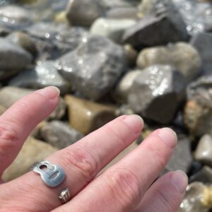 Whitney Howard Designs Guitar Ring for Men or Women - Minimalist Comfort Fit Open Adjustable Pewter Ring - Musician Guitar Player Gift