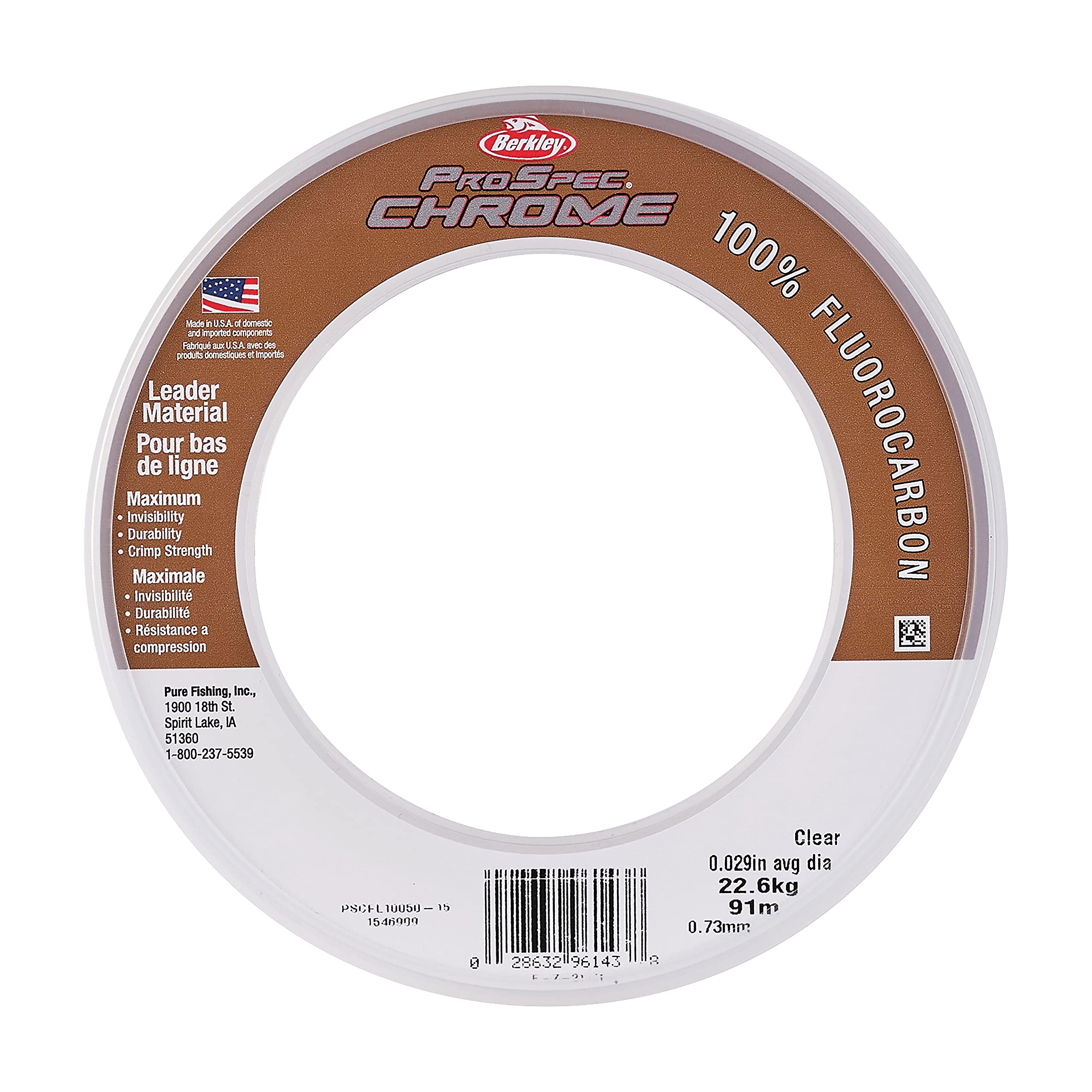 Berkley ProSpec® Chrome 100% Fluoro Leader, Clear, 20lb | 9kg, 25yd | 22m Fishing Line, Suitable for Saltwater Environments