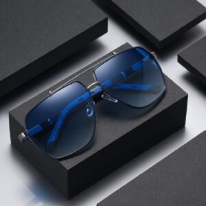 Haigfore Polarized Sunglasses Classic Fashion Oversized Frame for Men Driving UV Protection (Gunmetal Frame/Gradient Blue Lens)