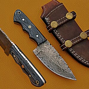 smart & sharp custom handmade damascus steel hunting knife skinning knife ss-17411 ( black wood ) (black)