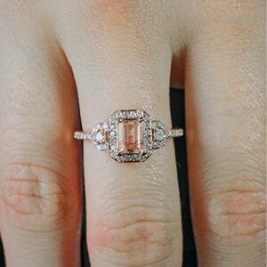 2PCS Gorgeous 18K Rose Gold Plated Morganite Ring Engagement Bridal Women Jewelry Set Morganite White Topaz Ring Set Women Bridal Wedding (6)