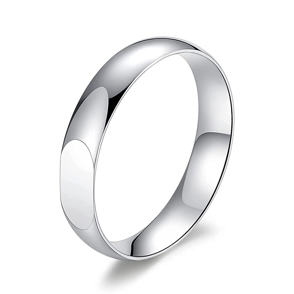 Bamos Sterling Silver Ring High Alloys Polish Projective Love Wedding Bands for Women Men, Simple Delicate Minimalist Ring 4mm Ring Comfort Fit Size 6-10, Projective Ring | Diffractive Ring