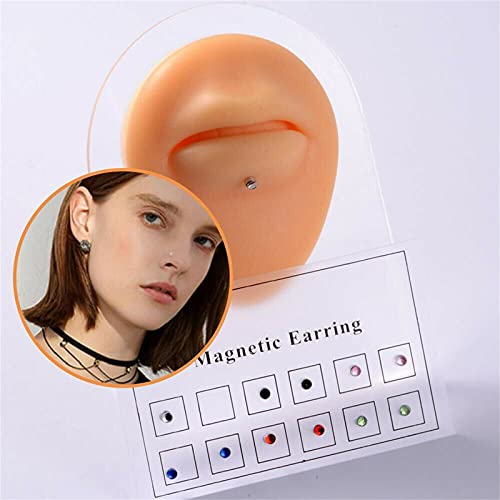 12pcs Crystal Magnetic Stud Earring Magnet Nose Ear Lip Stud Non Piercing, Women Men Steel Ring Clip Nose Ring Fake Cheater Jewelry Gift (Multicolor)