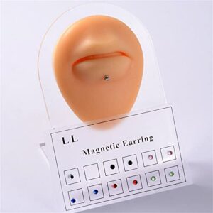 12pcs Crystal Magnetic Stud Earring Magnet Nose Ear Lip Stud Non Piercing, Women Men Steel Ring Clip Nose Ring Fake Cheater Jewelry Gift (Multicolor)