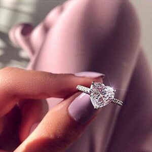 925 Silver Love Heart Perfect Cutting CZ Engagement Rings for Women Cubic Zirconia Promise Halo Engagement Ring Solitaire Engagement Ring (6)