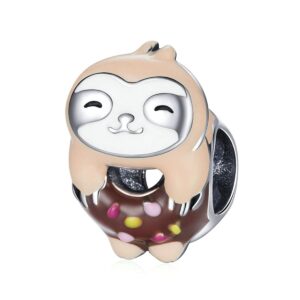 junyi jewelry 925 sterling silver donut charm pig charm owl charm mouse charm bear charm bee charm panda charm cat charm for pandora charm bracelet (sloth)