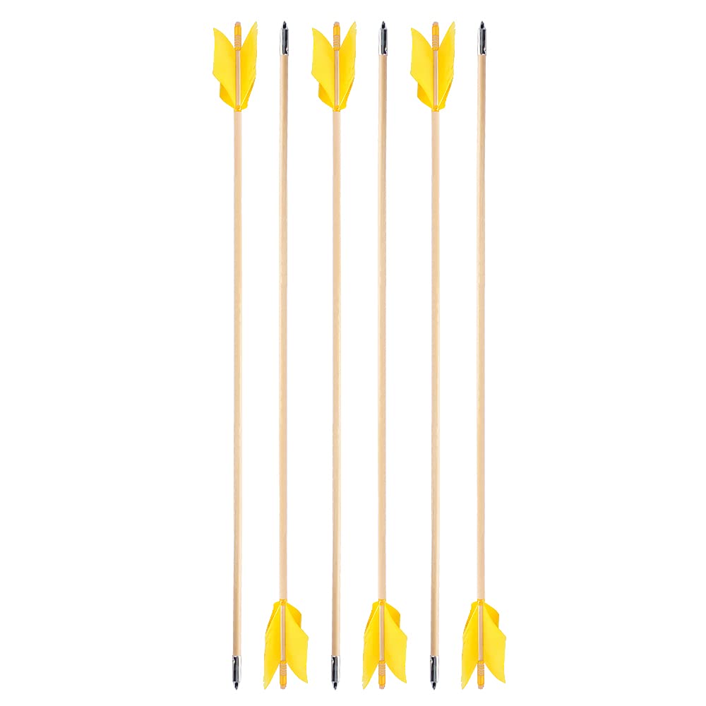 AMEYXGS 6/12 Pack Archery Traditional Wooden Arrow Target Flu-Flu Arrows with 4 Feathers Fletching for Practice Targeting Hunting(Yellow, 6 pack)