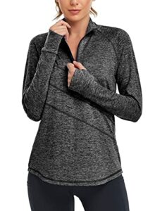 black long sleeve shirt women,cucuchy hiking shirts raglan sleeve v neck yoga tops lightweight half zipper moisture wicking smooth fashion daily workout activewear plain black xlarge