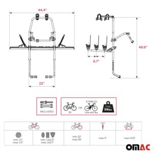 OMAC Bike Rack Hitch Mounted | Trunk Bicycle Car Racks Carrier Adjustable Hitches Suitable for E-Bikes | Automotive Exterior Accessories (3 Bikes)