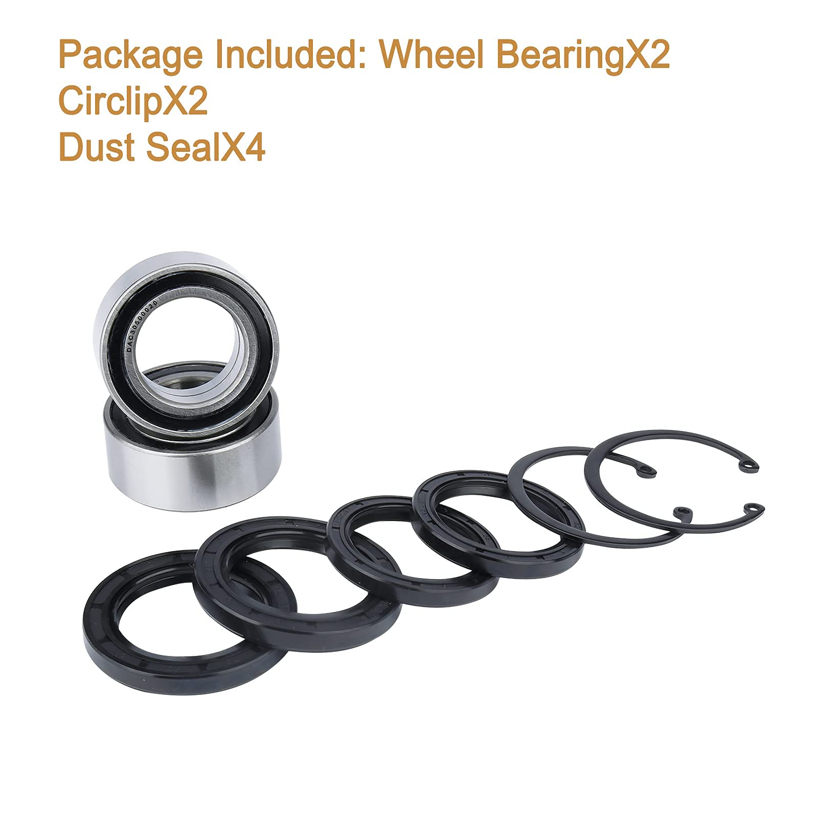 Wheel Bearing Fits for Honda FourTrax 300 4x4 1988-2000,Replaces # 91051-HC5-003 91051-HC5-004 2Pcs,Dust Seal (40X58X7) 2Pcs Oil Seal (38X50X7) 2Pcs,Circlip (50MM) 2Pcs.